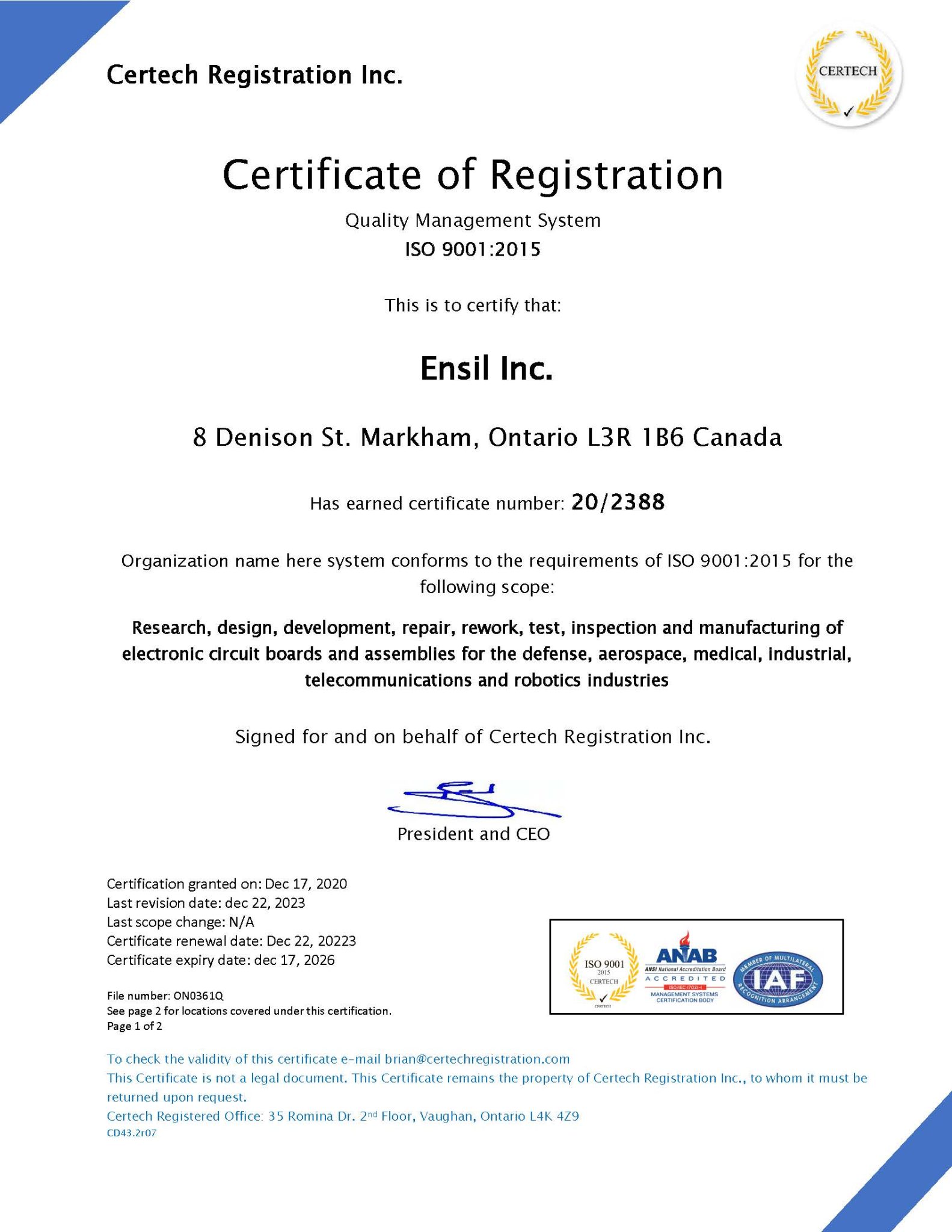 Electronics Repair & Engineering Services. ON Canada. Ensil Inc.